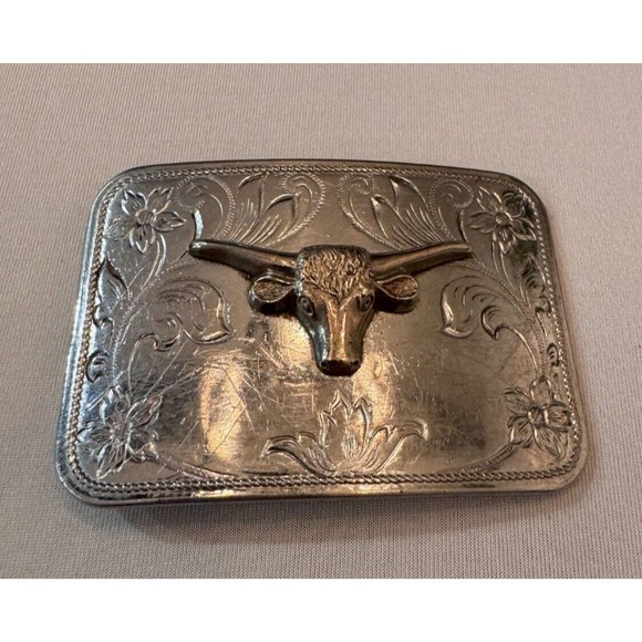 Unbranded | Accessories | Longhorn Western Rectangle Belt Buckle Silver ...